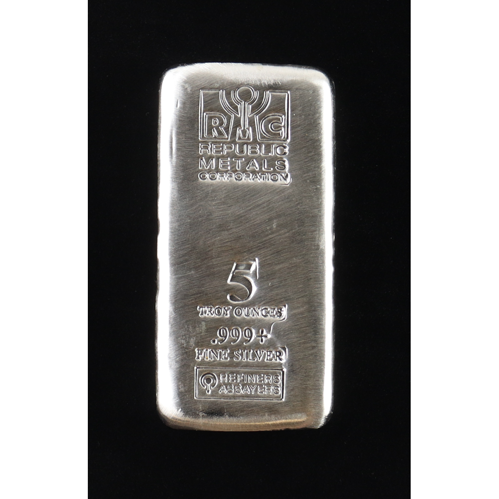 RMC Republic Materials Corporation 5 Troy Oz .999 Fine Silver Bar ...