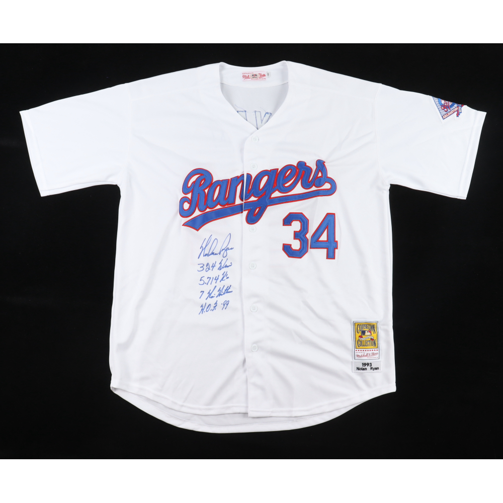 Nolan Ryan Signed Rangers Jersey Inscribed "324 Wins, 5,714 K's, 7 No ...