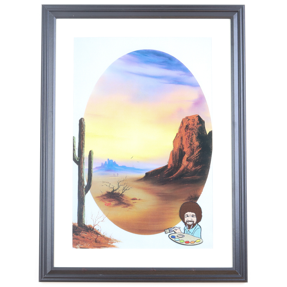 Bob Ross Custom Framed Art Print with Bob Ross Patch | Pristine Auction