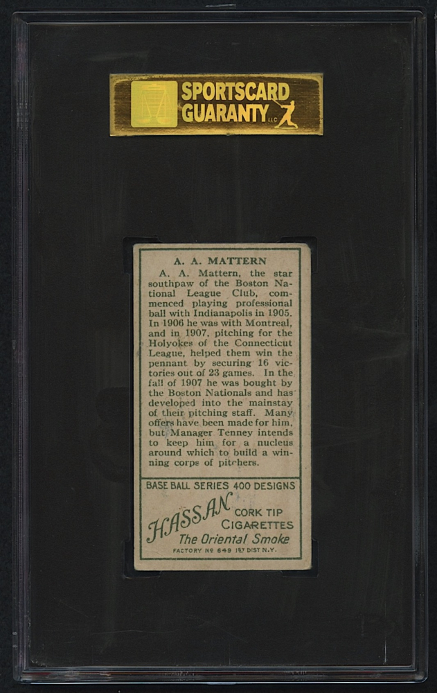 1911 T205 Gold Border #125 Al Mattern (SGC 4) | Pristine Auction