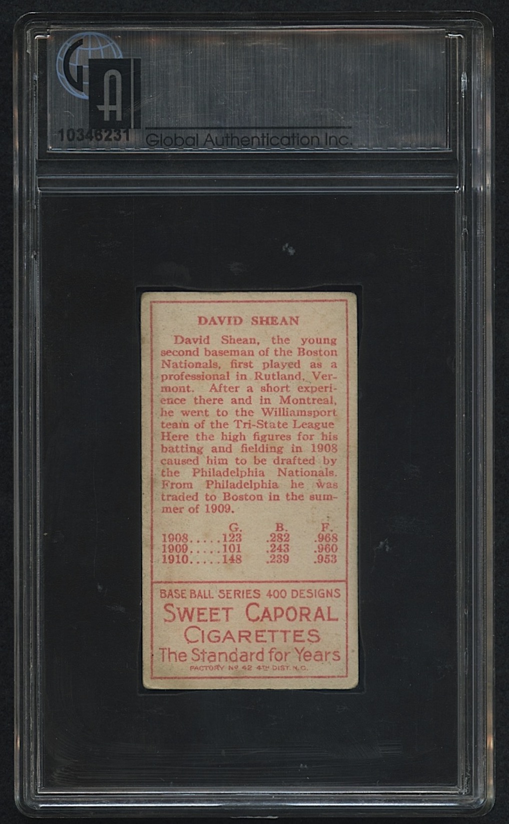 1911 T205 Gold Border #174 David Shean | Boston Rustlers (GAI 3.5 ...