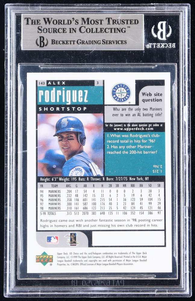 Alex Rodriguez Signed 1999 UD Choice #143 (BGS) | Pristine Auction