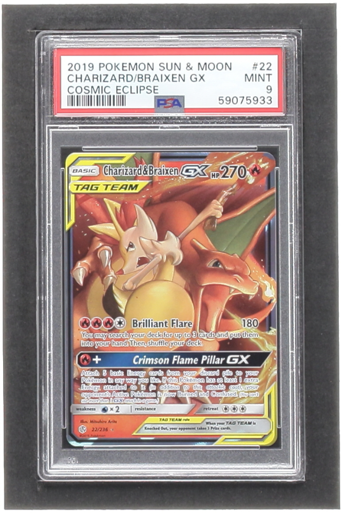 Charizard & Braixen GX 2019 Pokemon Sun and Moon Cosmic Eclipse #22 (PSA 9) | Pristine Auction