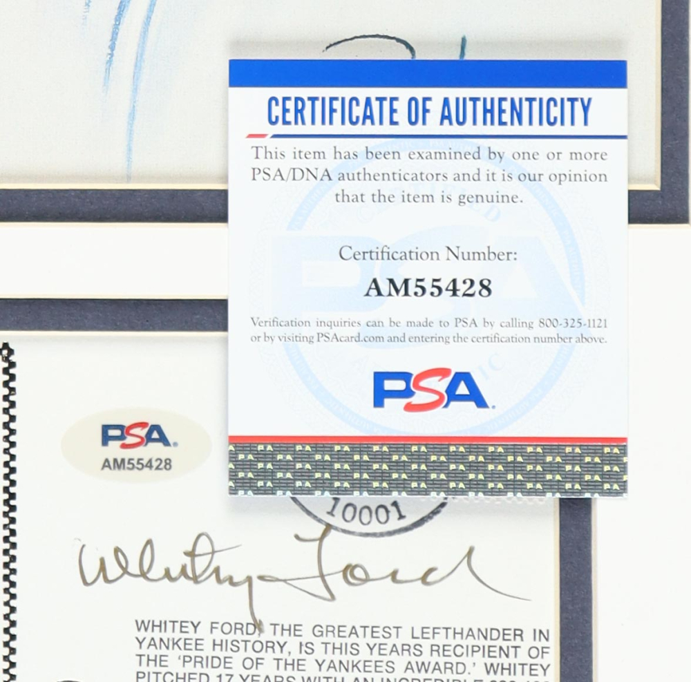 Whitey Ford Signed Yankees Custom Matted 1986 FDC Envelope Display (PSA ...