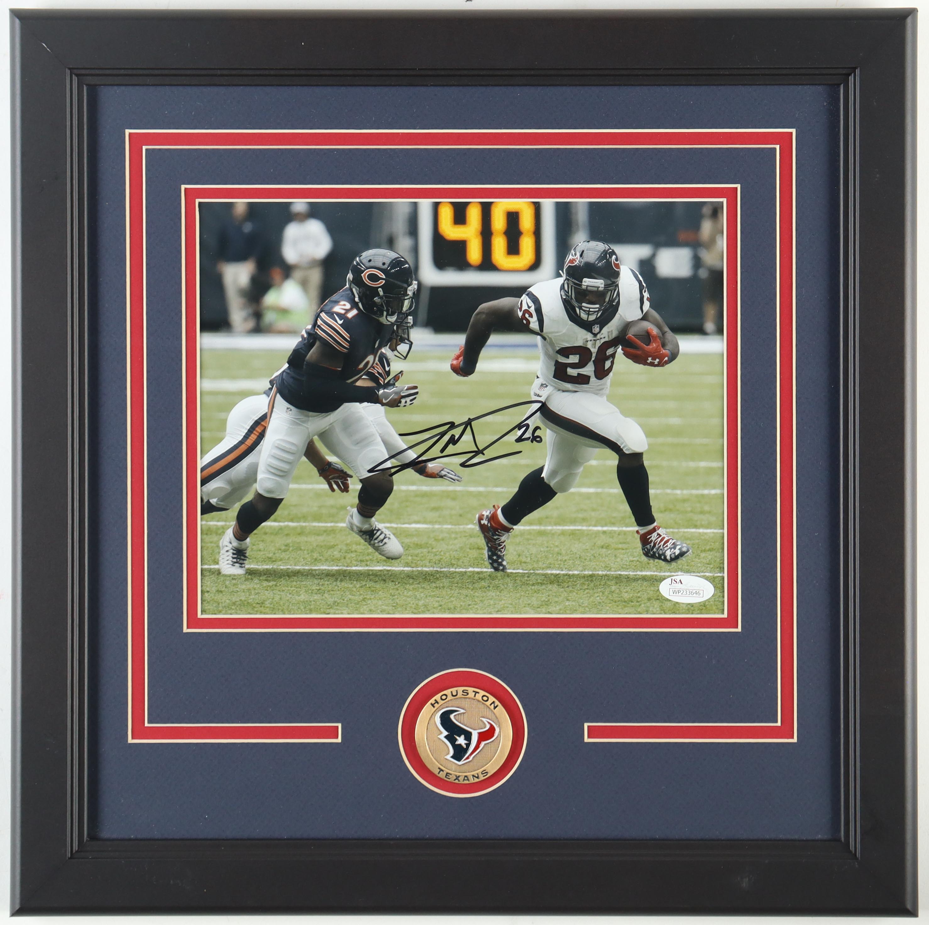 Lamar Miller Signed Texans Custom Framed Photo with Logo Medallion (JSA ...