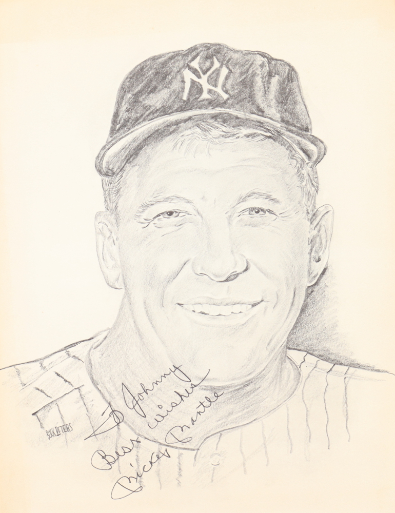 Mickey Mantle Signed Yankees 8.5x11 Print Inscribed "To Johnny" & "Best ...