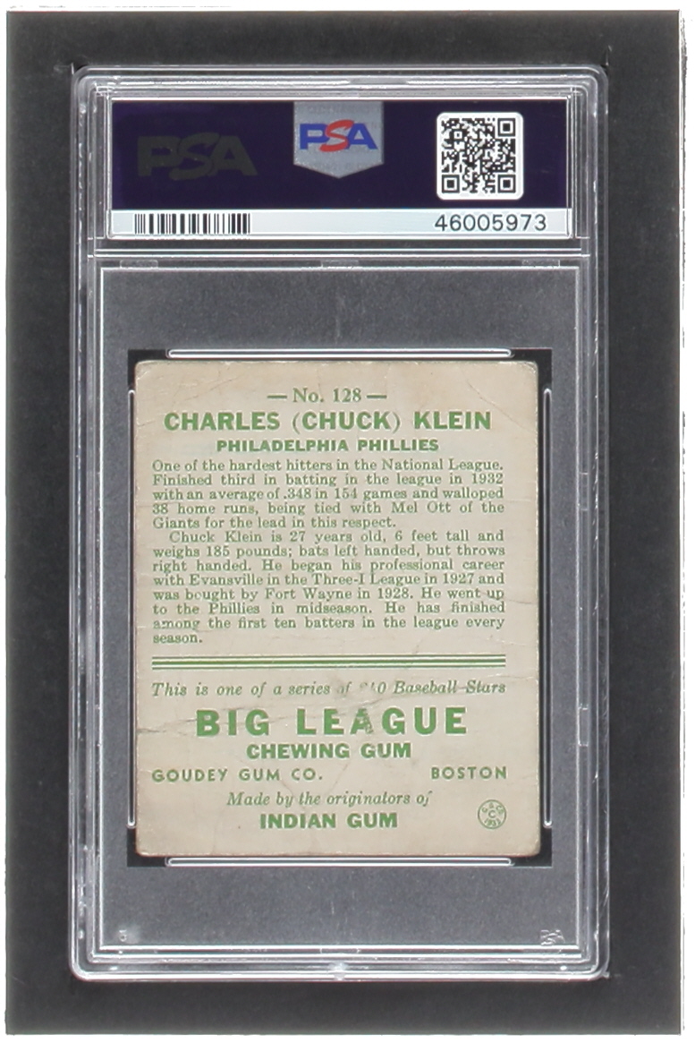 Chuck Klein 1933 Goudey #128 RC (PSA 1) (MC) | Pristine Auction