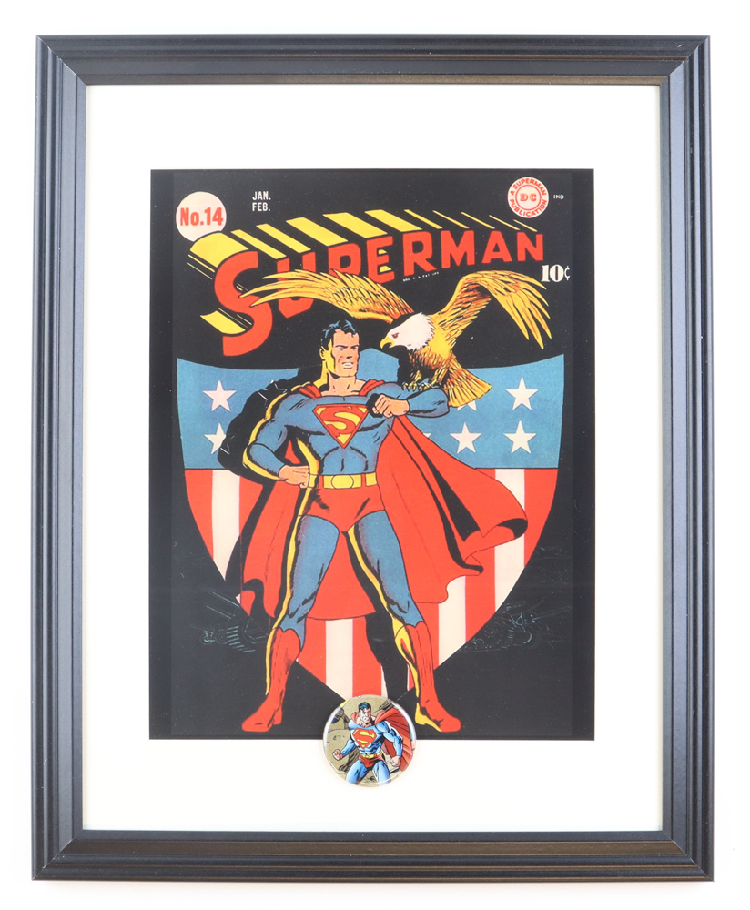 1942 "Superman" DC Comics Custom Framed Print with Vintage Superman Pin ...