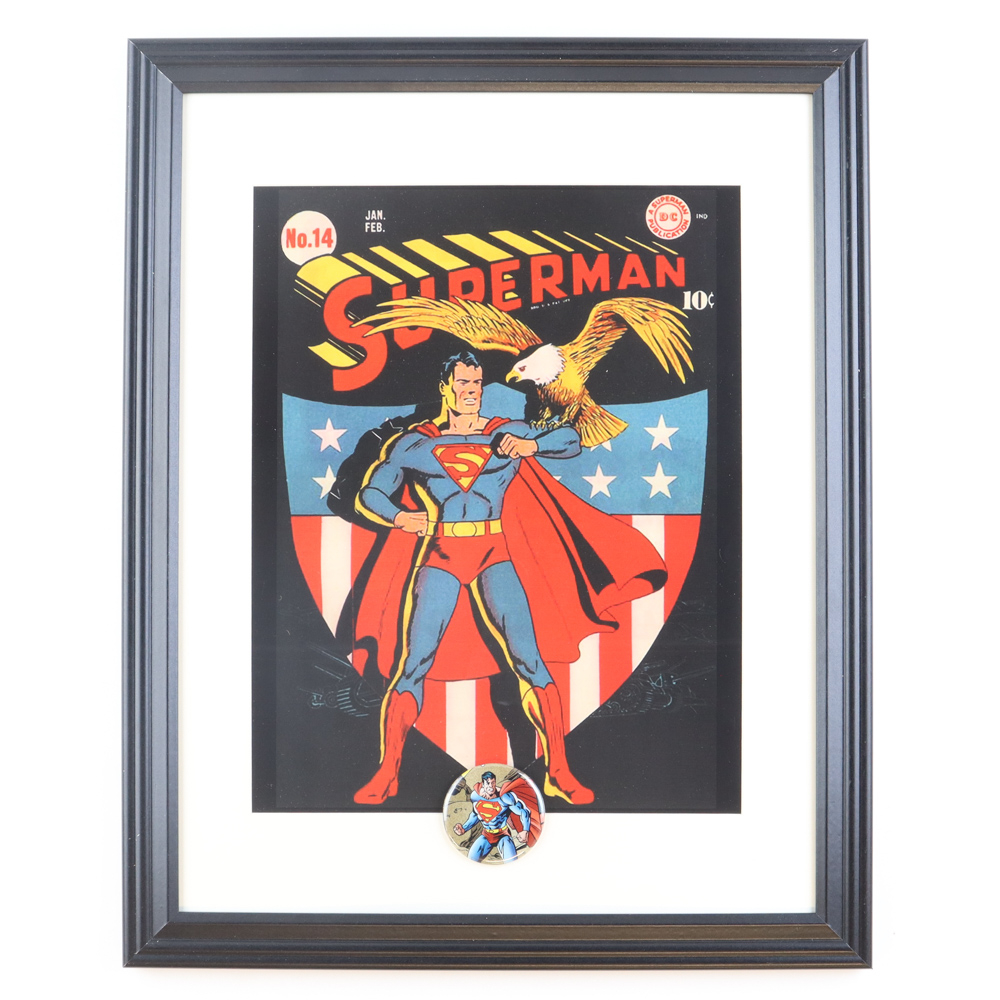 1942 "Superman" DC Comics Custom Framed Print with Vintage Superman Pin ...