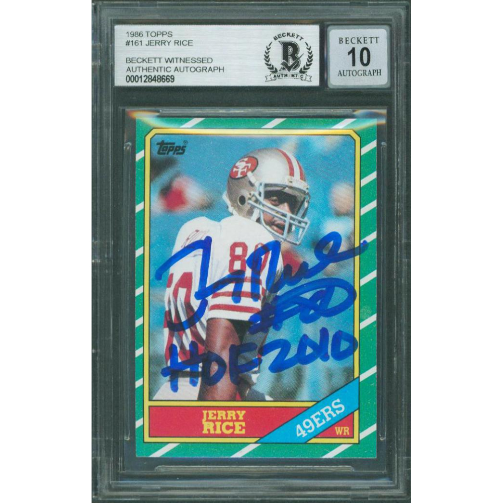 Jerry Rice Signed 1986 Topps #161 RC Inscribed "HOF 2010" (BGS ...