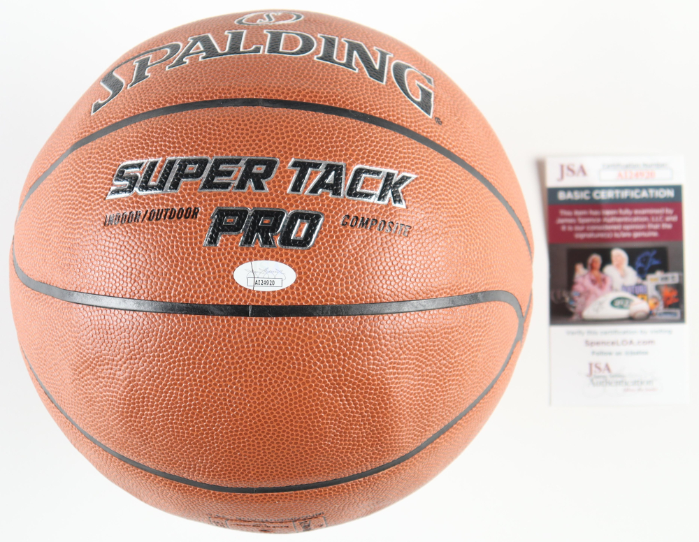 Larry Bird & Magic Johnson Signed Spalding Basketball With Cherry Wood Display Stand (JSA ...
