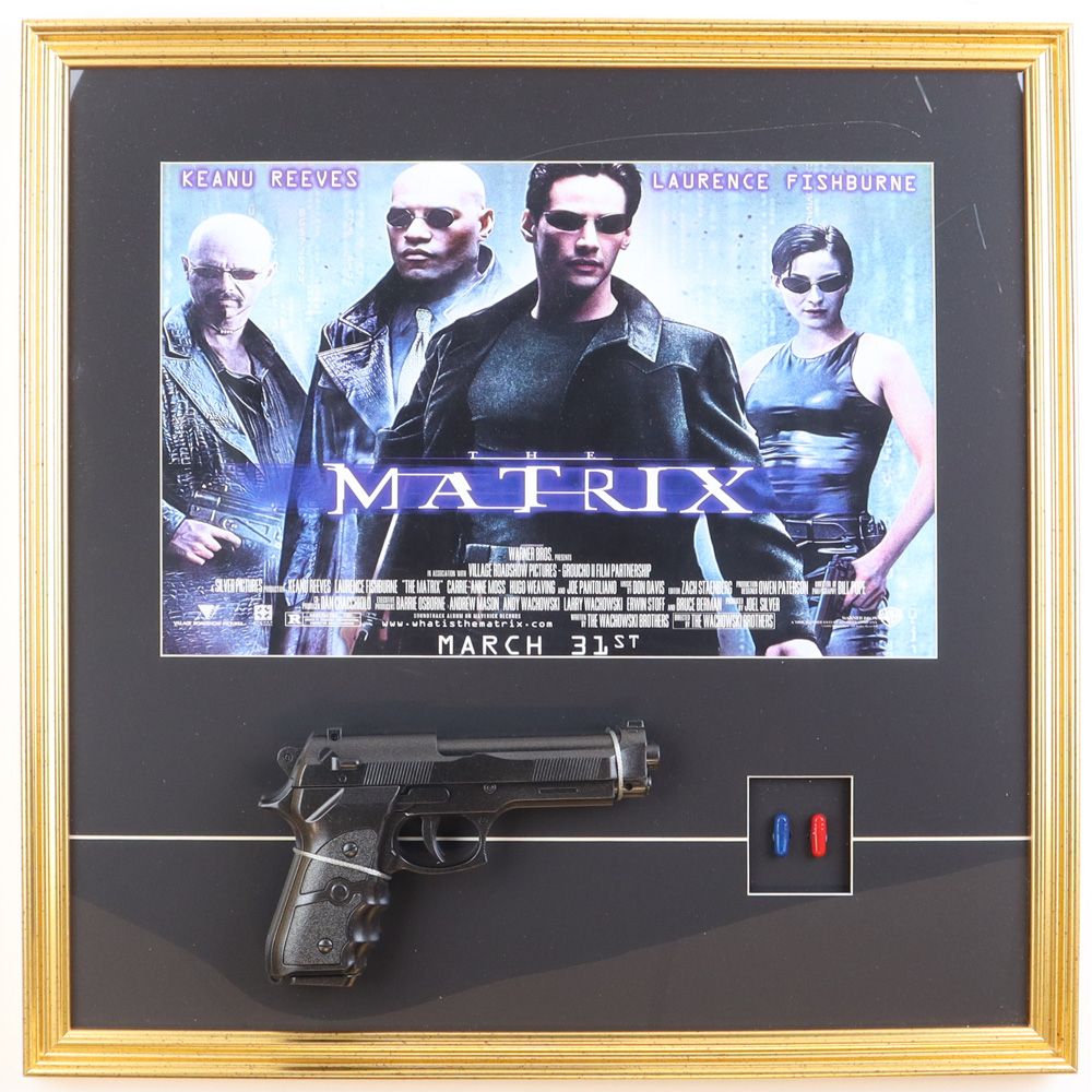 "Matrix" Custom Framed Display With Prop Pistol & Red/Blue Prop Pills ...