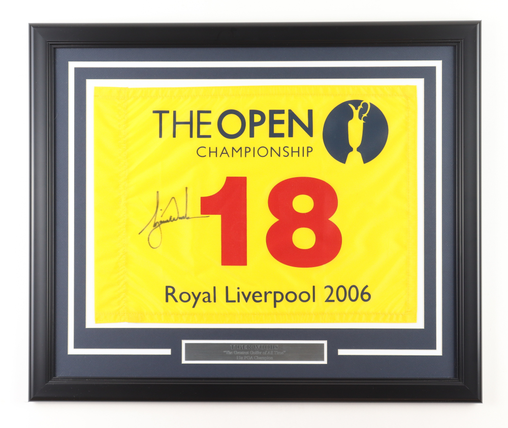 Tiger Woods Signed Custom Framed 2006 The Open Golf Pin Flag Display ...