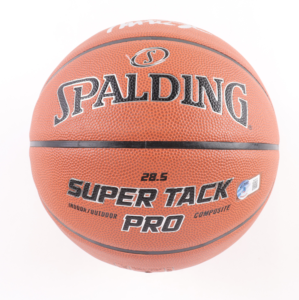 Larry Bird & Magic Johnson Signed Spalding Basketball With Cherry Wood ...