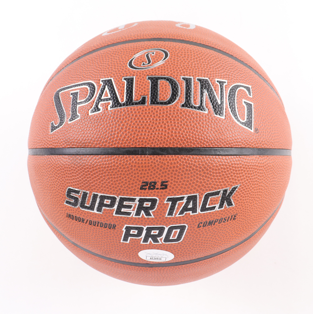 Larry Bird & Magic Johnson Signed Spalding Basketball With Cherry Wood ...