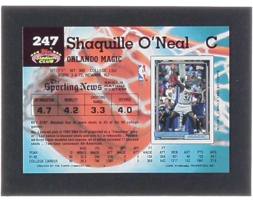 Shaquille O'Neal 1992-93 Stadium Club #247 RC | Pristine Auction