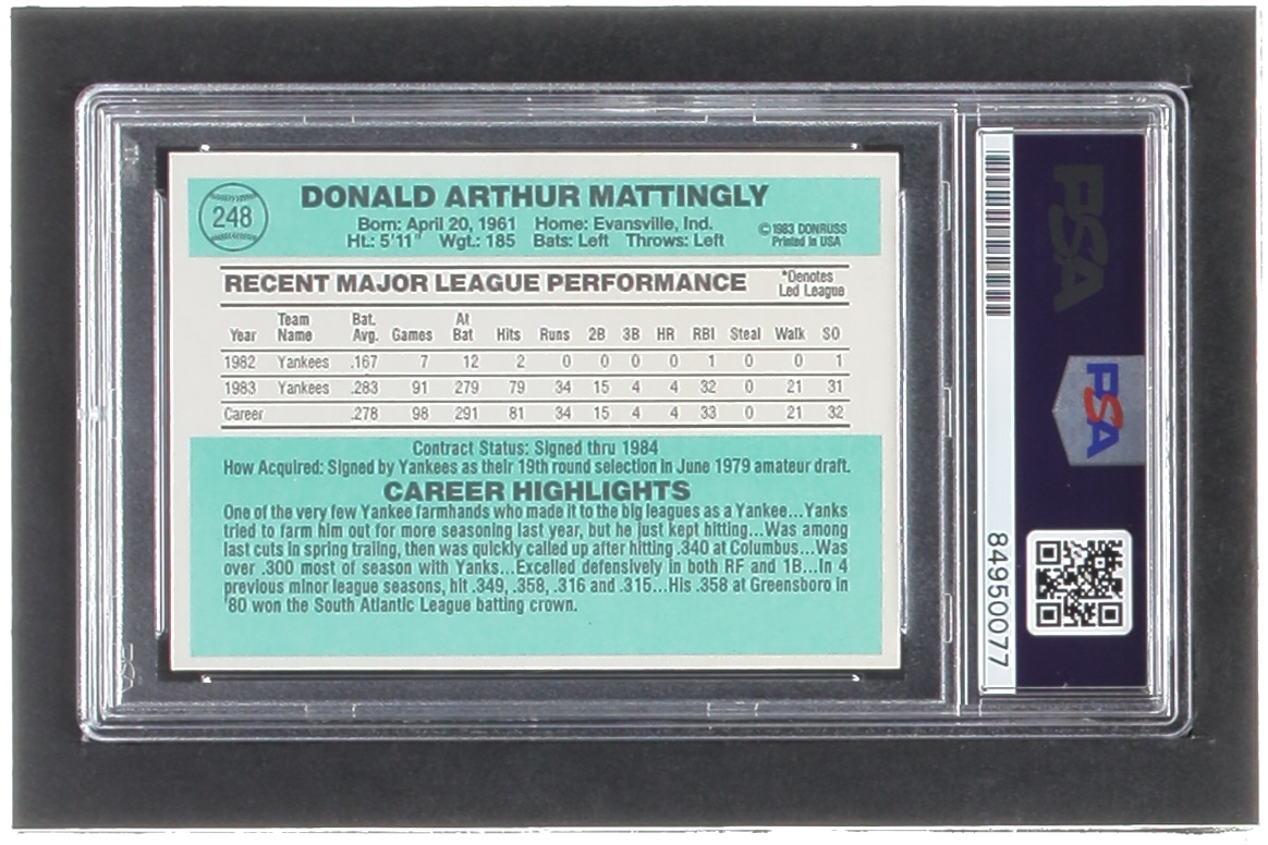 Don Mattingly Signed 1984 Donruss #248 RC (PSA | Auto 10) | Pristine ...