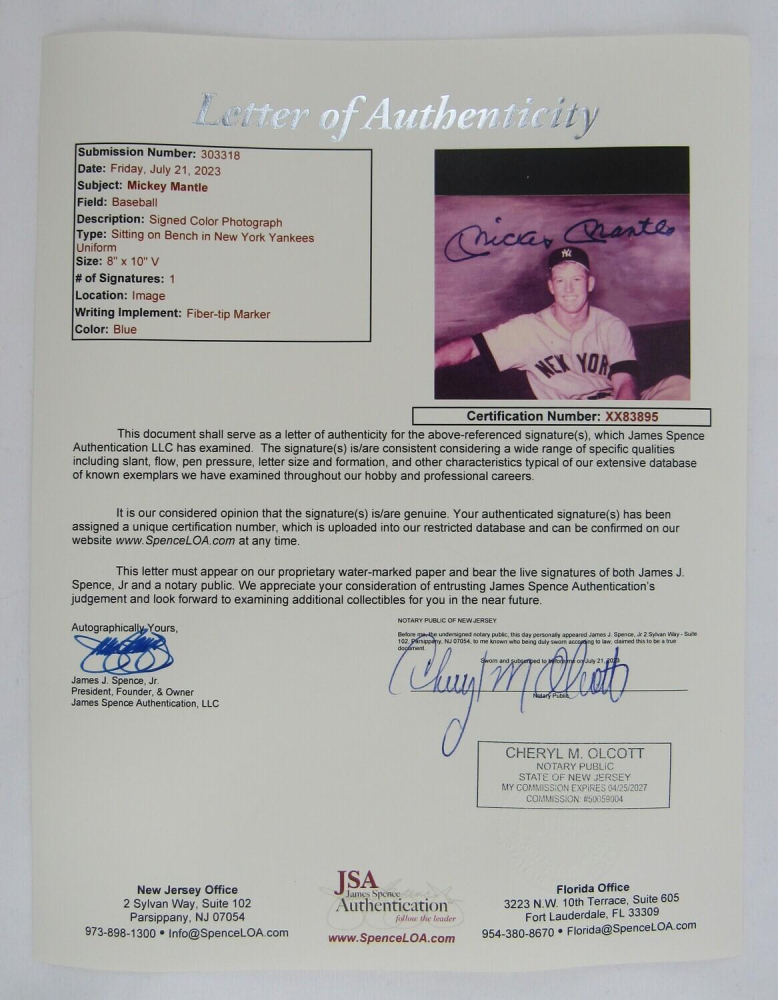 Mickey Mantle Signed 8x10 Photo (JSA) | Pristine Auction
