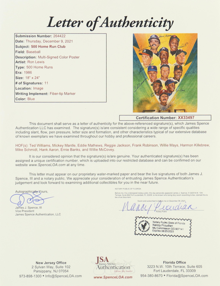 500 Home Run Club Custom Framed Photo Display Signed By (11) With ...