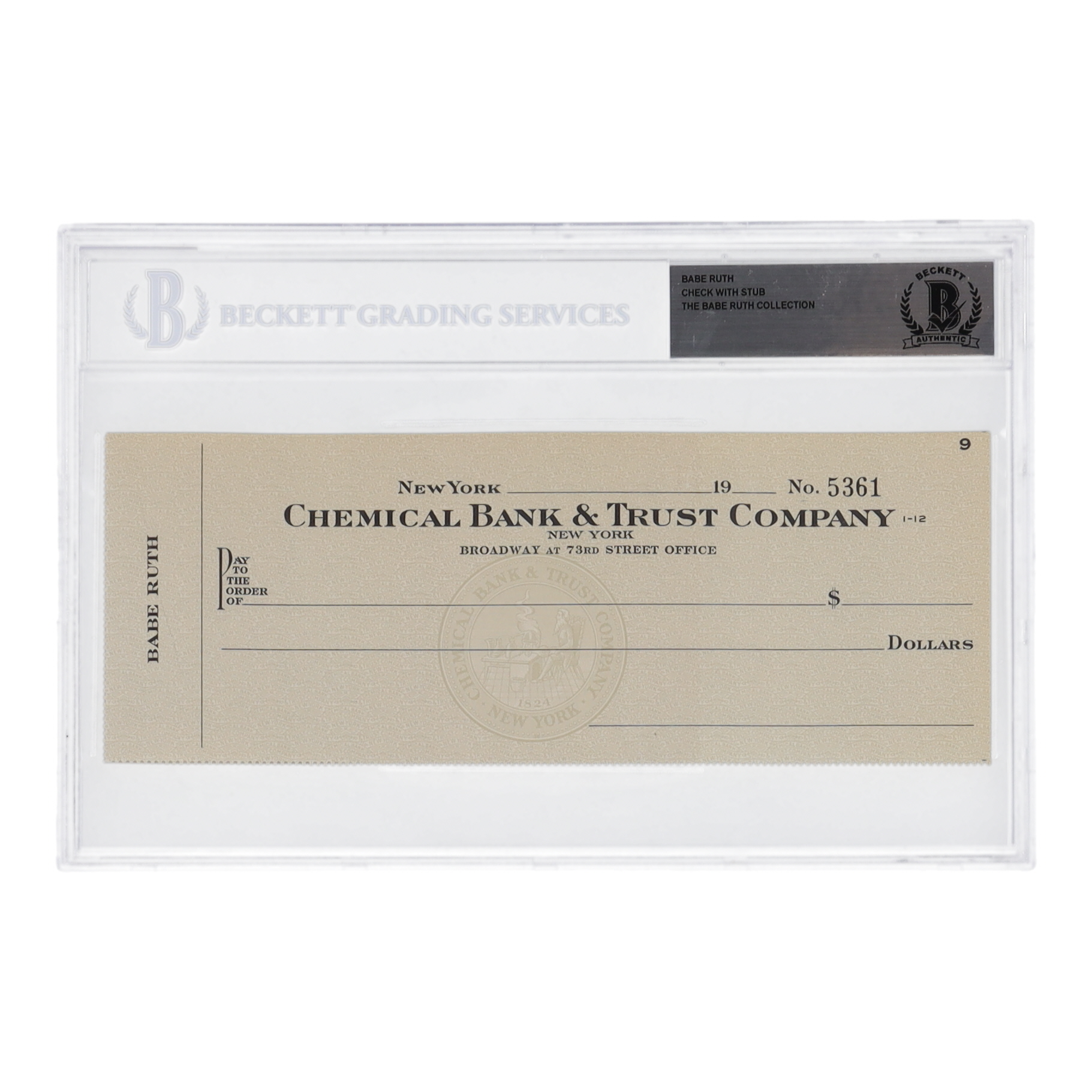Babe Ruth Personal Bank Check Stub (BAS) | Pristine Auction