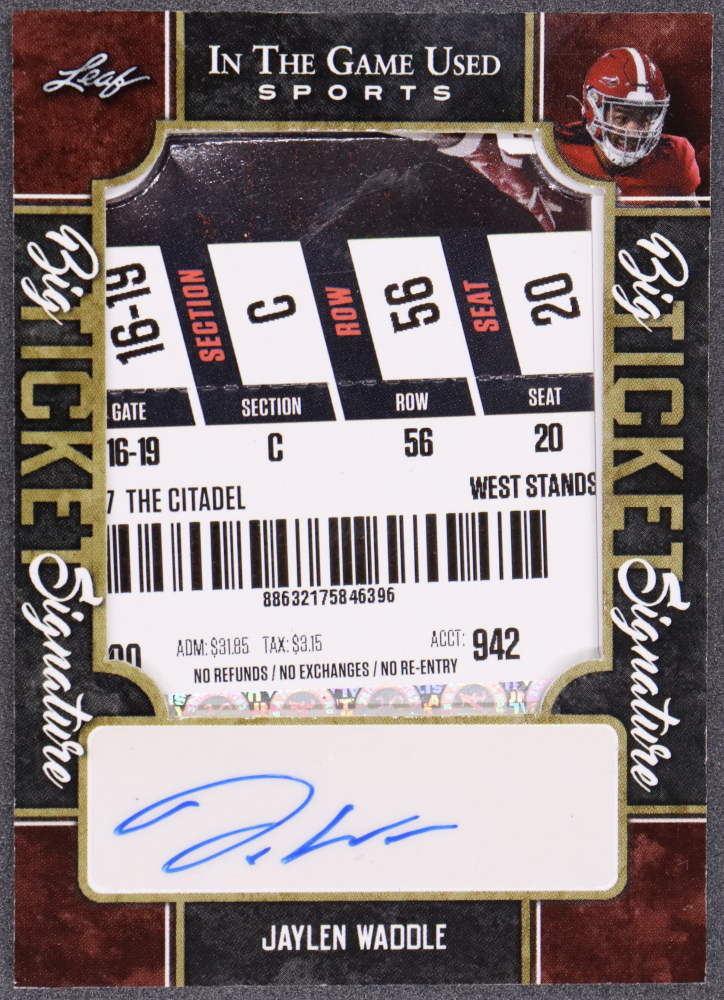 Jaylen Waddle 2022 ITG Used Sports Big Ticket Signatures #BTSJW1 ...