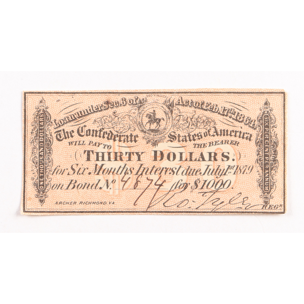 1864 $30 Thirty Dollars Confederate States of America Richmond CSA Bank ...