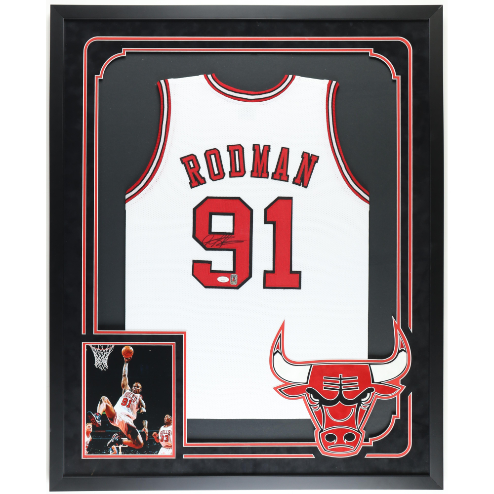 Dennis Rodman Signed Custom Framed Jersey Display (JSA & Rodman ...
