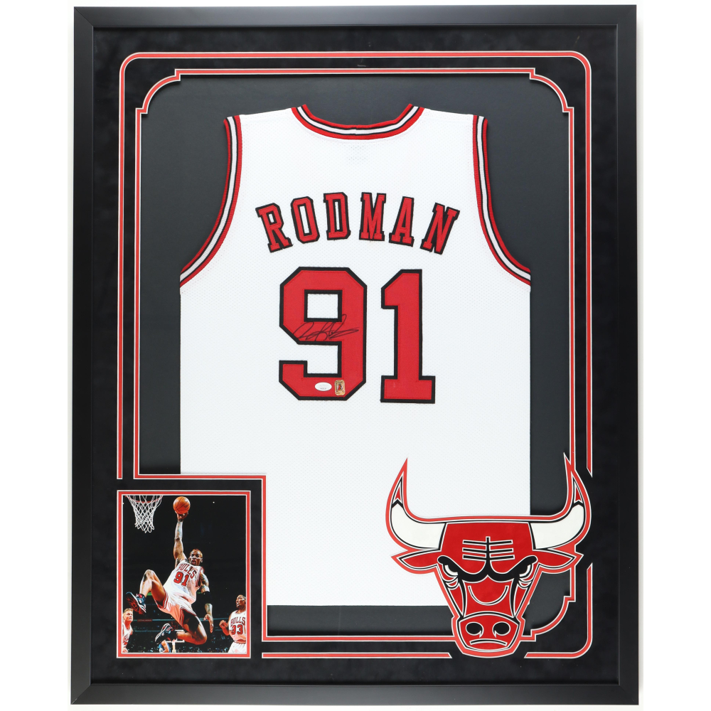 Dennis Rodman Signed Custom Framed Jersey Display (JSA & Rodman ...