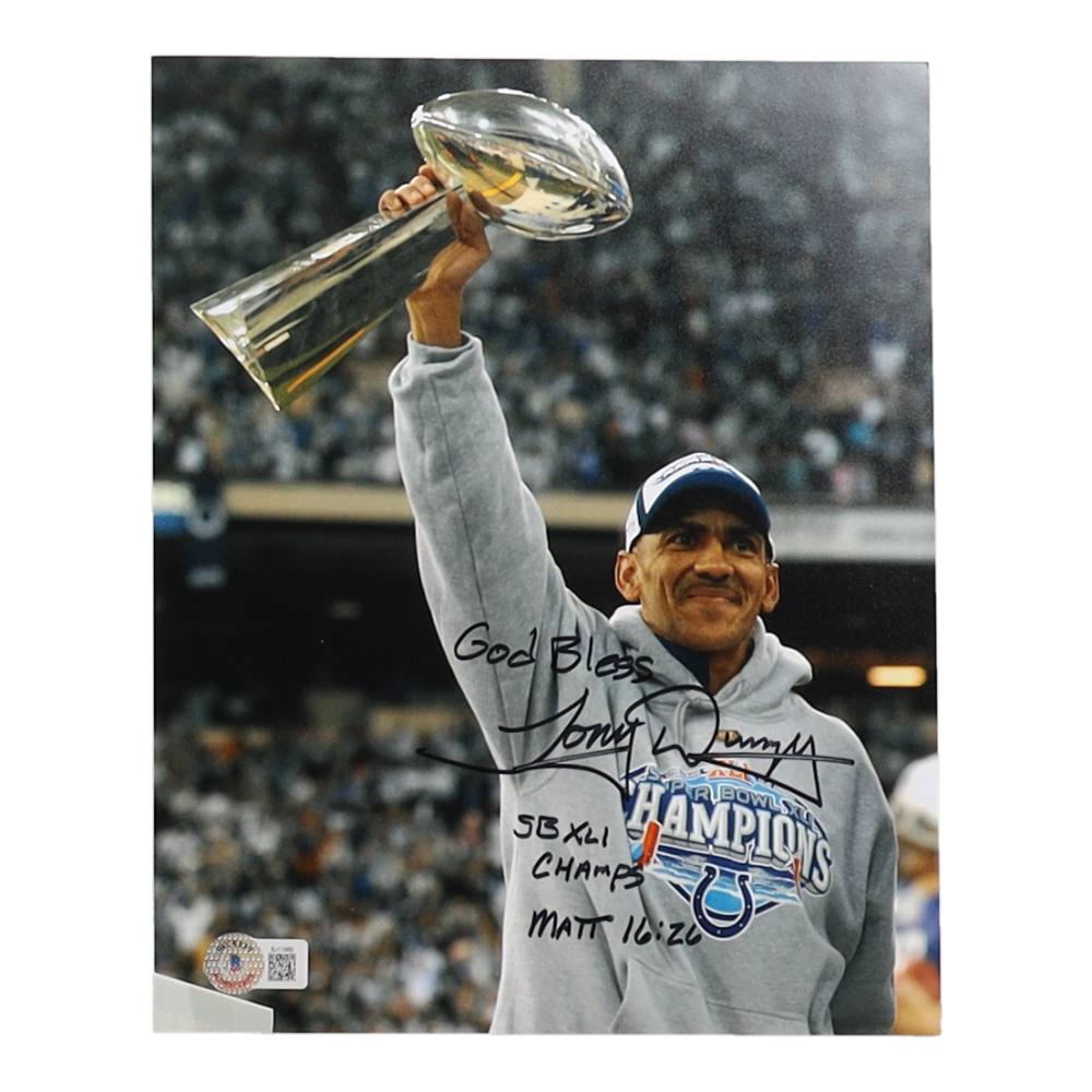 Tony Dungy Signed Colts 8x10 Photo Inscribed "God Bless" & "SB XLI ...