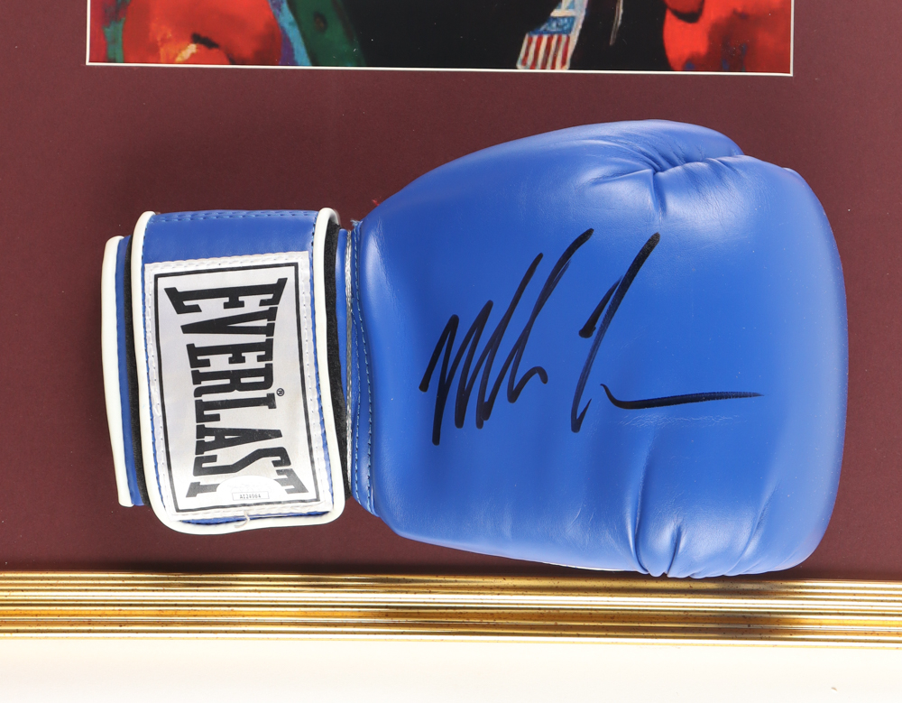 Mike Tyson Signed Custom Framed Title Boxing Glove Display With Leroy