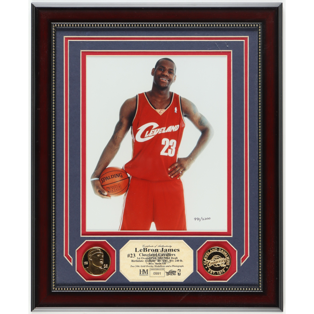 Lebron James LE Lakers Custom Framed Photo Display With (2) 24Kt Gold ...