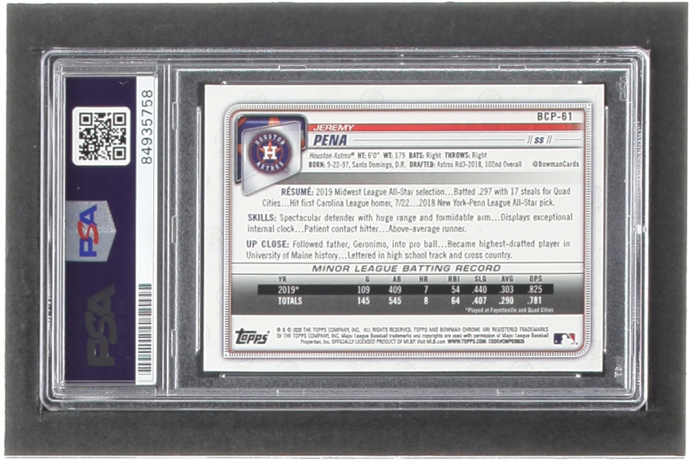 Jeremy Pena Signed 2020 Bowman Chrome Mega Box Prospects Refractors # ...