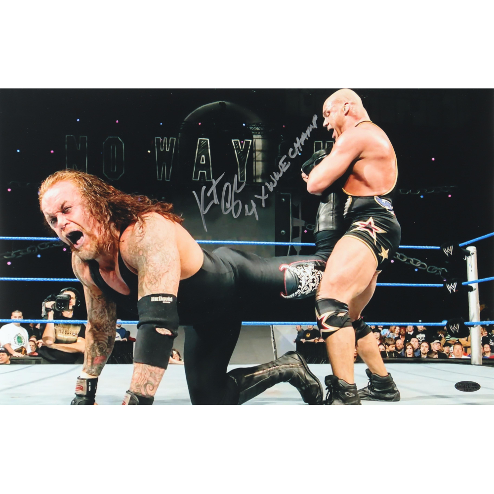 Kurt Angle Signed WWE 11x17 Photo Inscribed "4X WWE Champ" (Playball ...