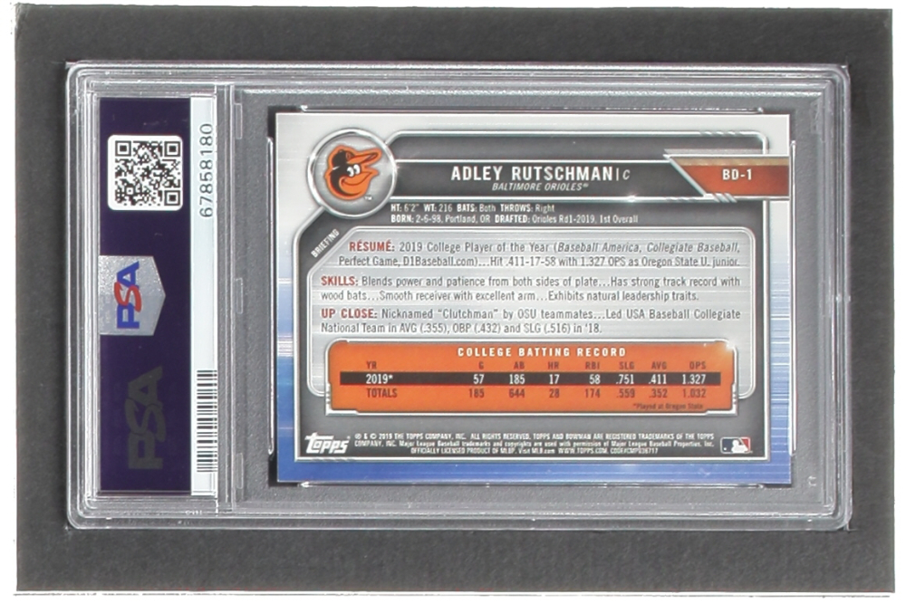 Adley Rutschman 2019 Bowman Draft #BD1 RC (PSA 9) | Pristine Auction