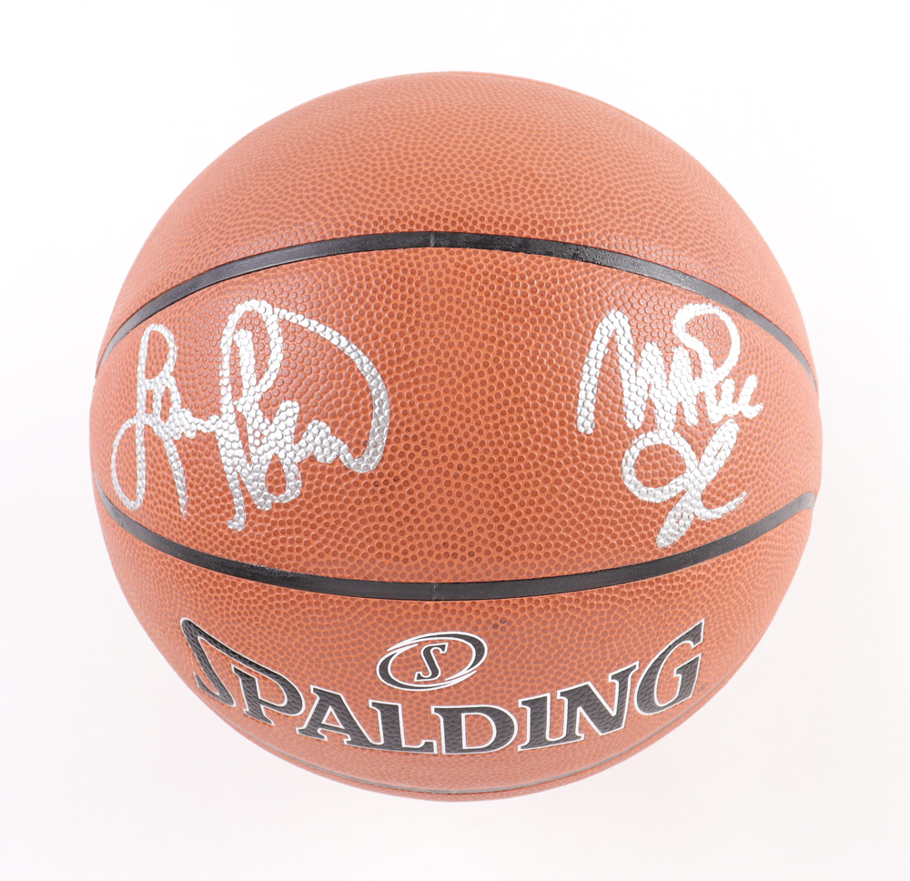 Magic Johnson & Larry Bird Signed Basketball with Acrylic Display Case & Nameplate (Beckett ...