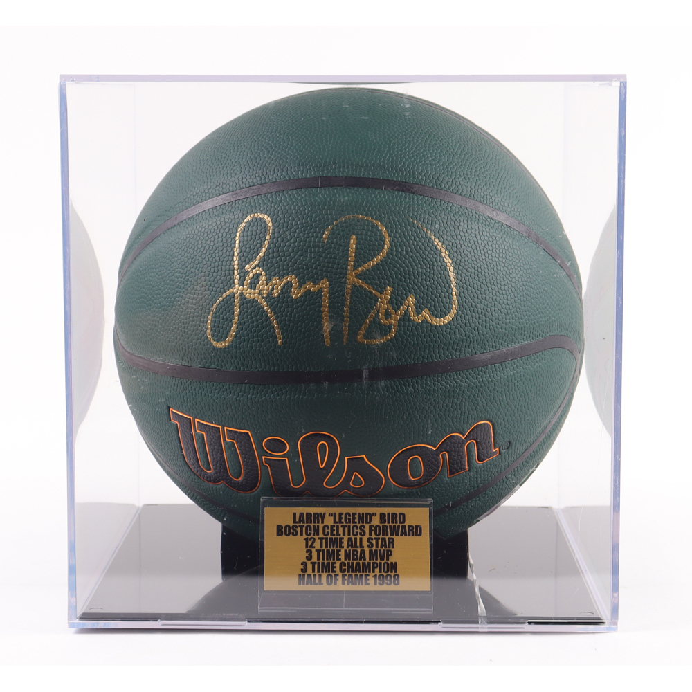 Larry Bird Signed NBA Green Basketball With Acrylic Display Case ...