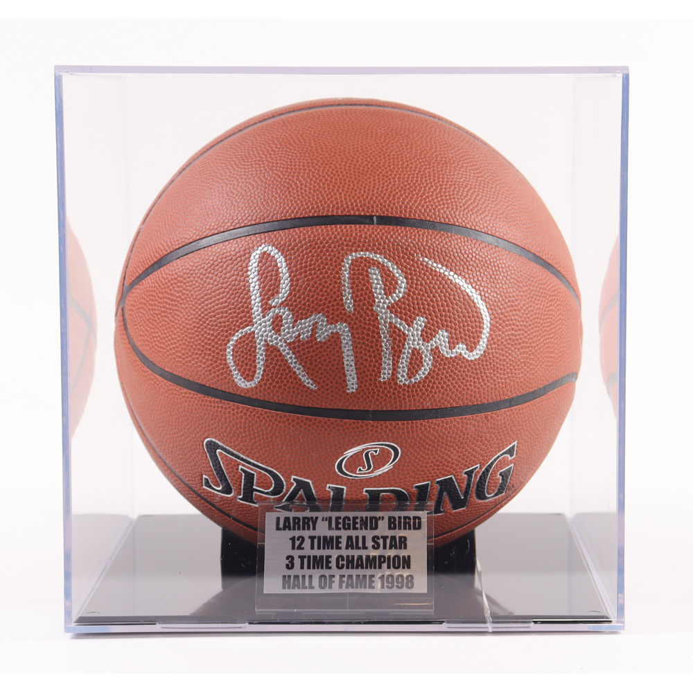 Larry Bird Signed Basketball with Acrylic Display Case & Nameplate ...