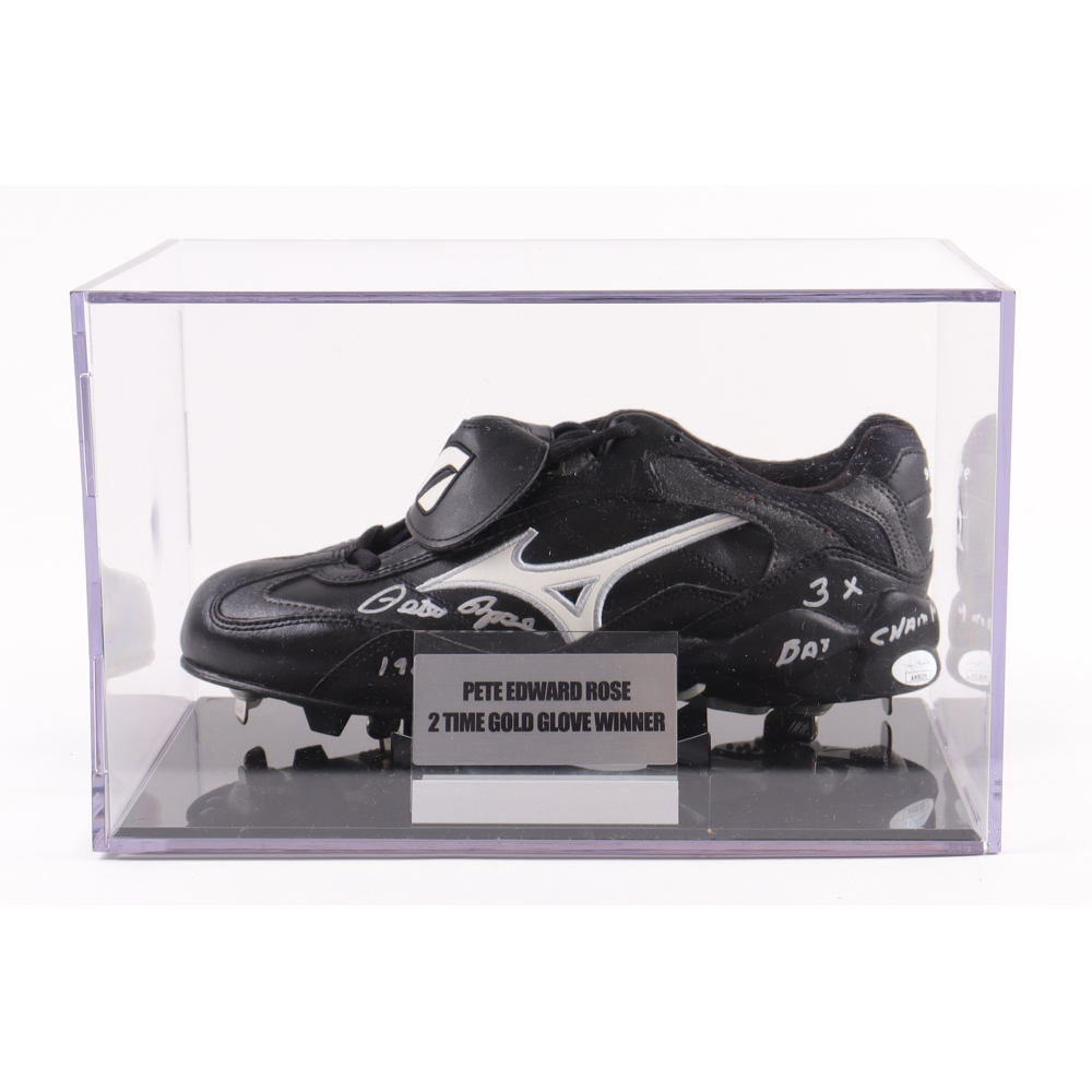 Pete Rose Signed Mizuno Baseball Cleat With Low Profile Acrylic Display ...