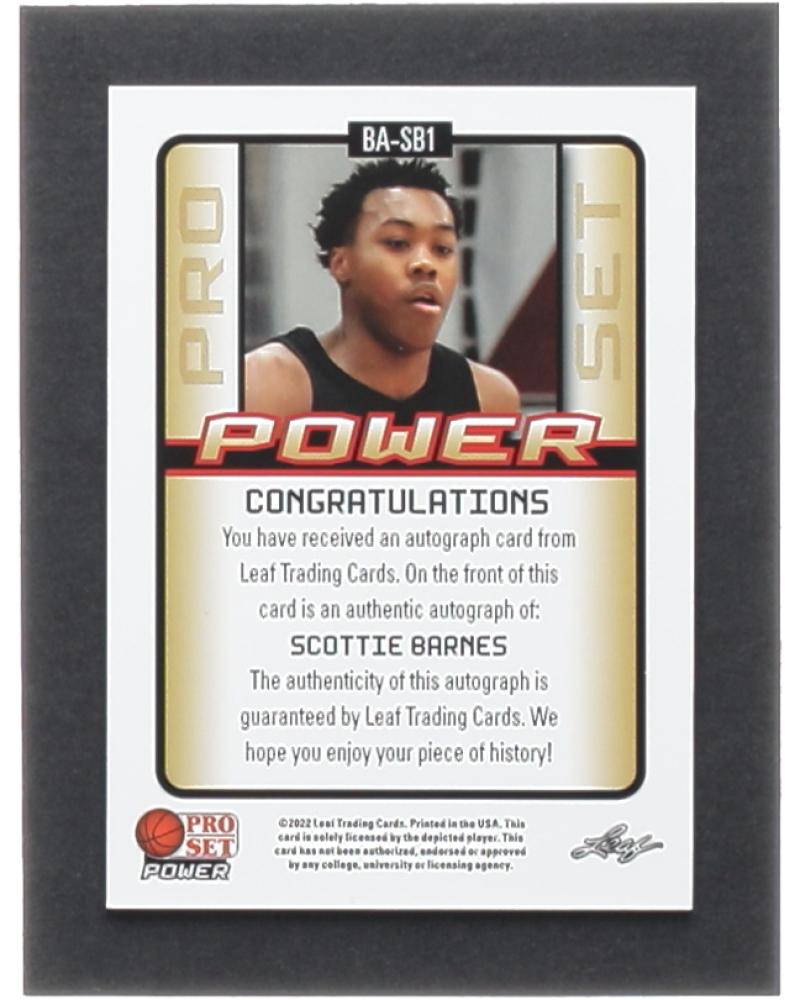 Scottie Barnes 2022 Pro Set Power Autographs Bronze #BASB1 RC ...