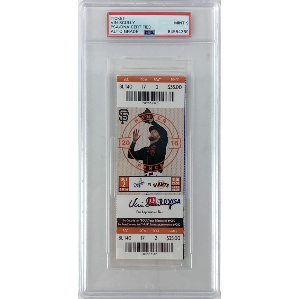 Vin Scully Signed 2016 Last Game Dodgers vs. Giants Ticket Stub (PSA) | Pristine Auction