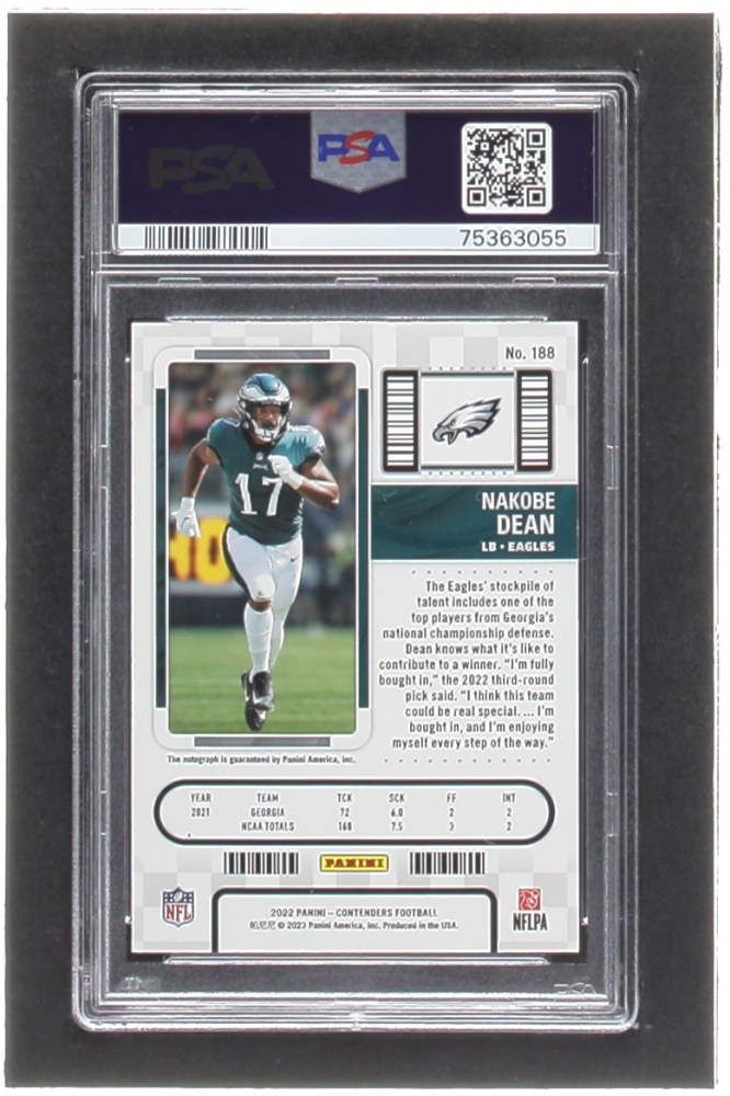 Nakobe Dean 2022 Panini Contenders #188A Autograph RC (PSA 10 | Auto 9 ...