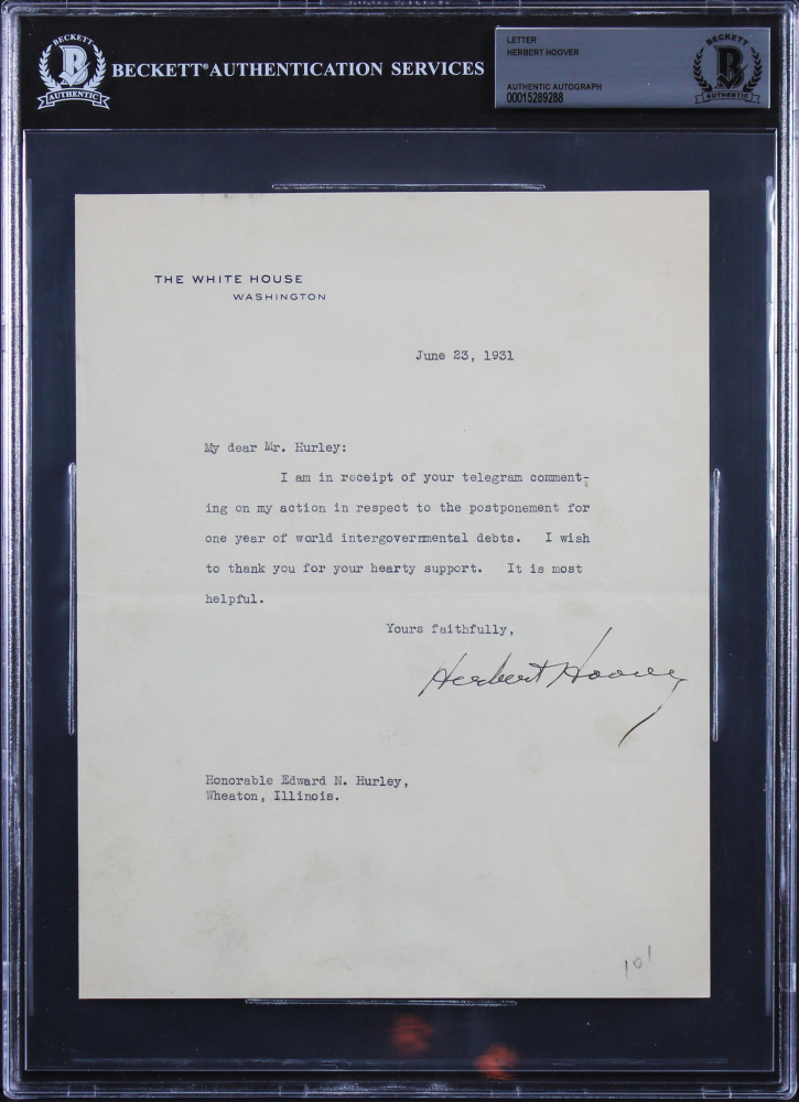 Herbert Hoover Signed 1931 Letter with White House Letterhead (BAS ...