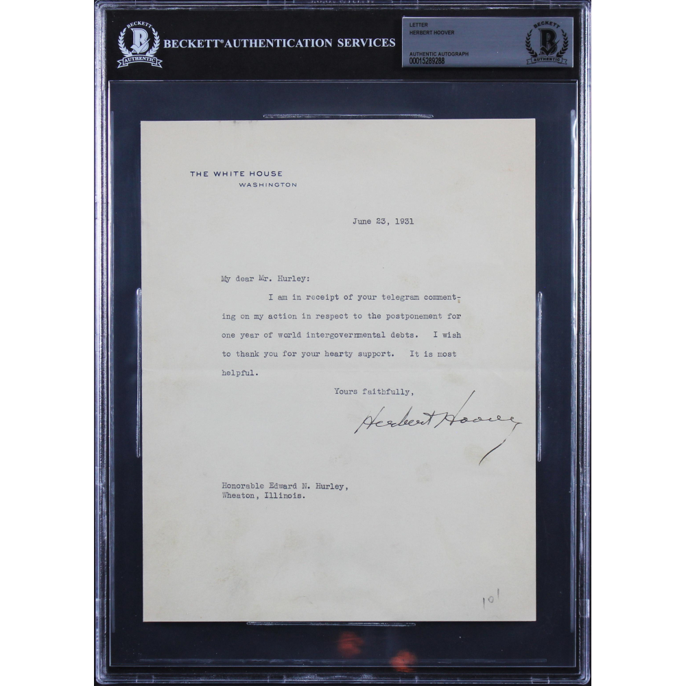 Herbert Hoover Signed 1931 Letter with White House Letterhead (BAS ...