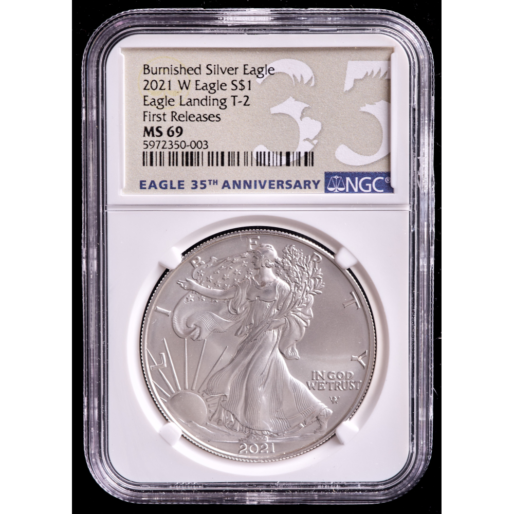 2021-W American Silver Eagle $1 One Dollar Coin, Type 2 - Burnished, First Releases (NGC MS69 ...