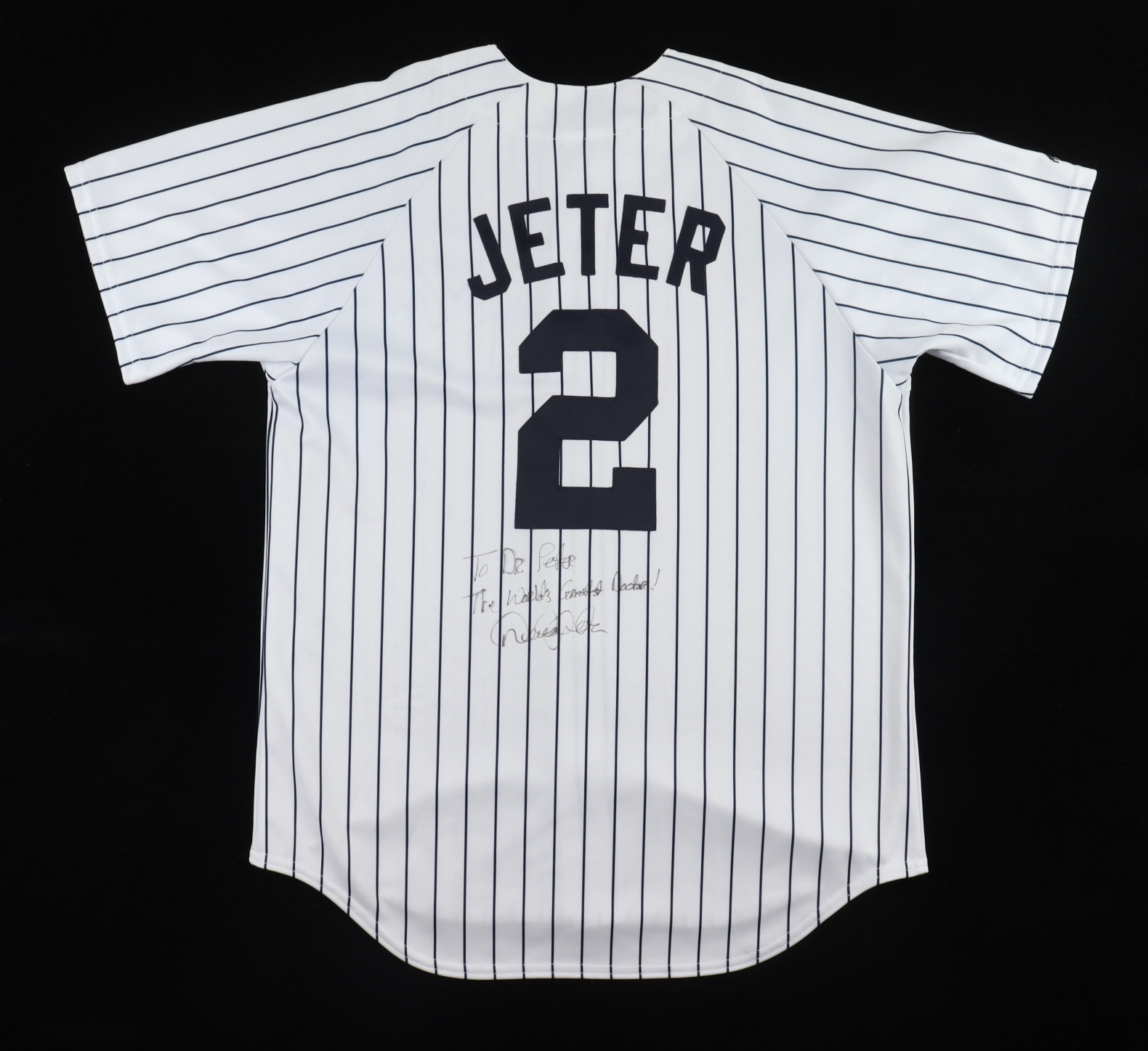 Derek Jeter Signed Yankees Jersey Inscribed "To Dr. Peter, The World's ...