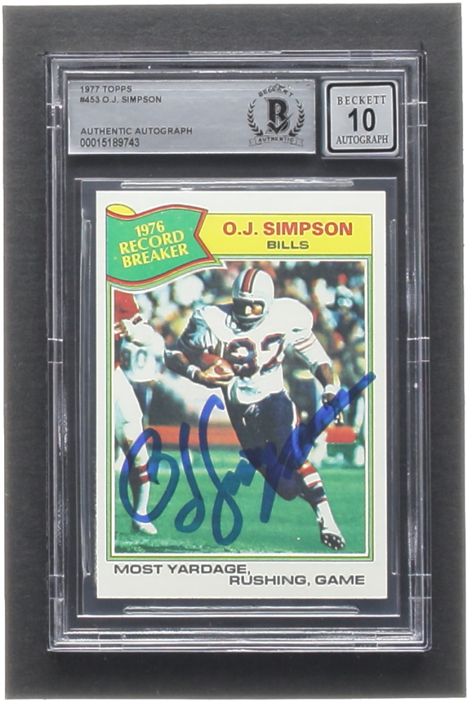 O.J. Simpson Signed 1977 Topps #453 RB / Most Yardage / Rushing: Game ...