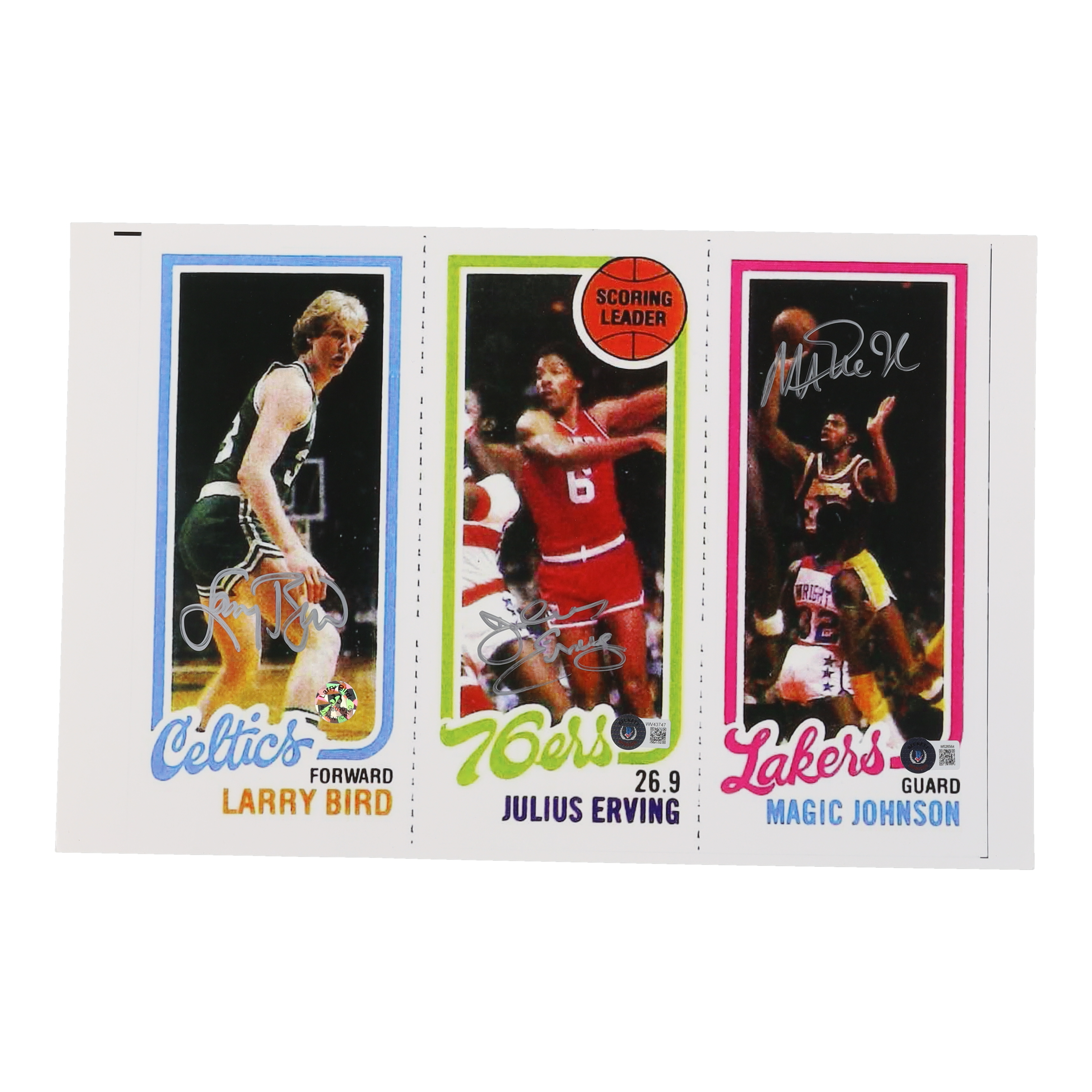 Larry Bird, Julius Erving & Magic Johnson Signed 11x17 Photo (Beckett ...