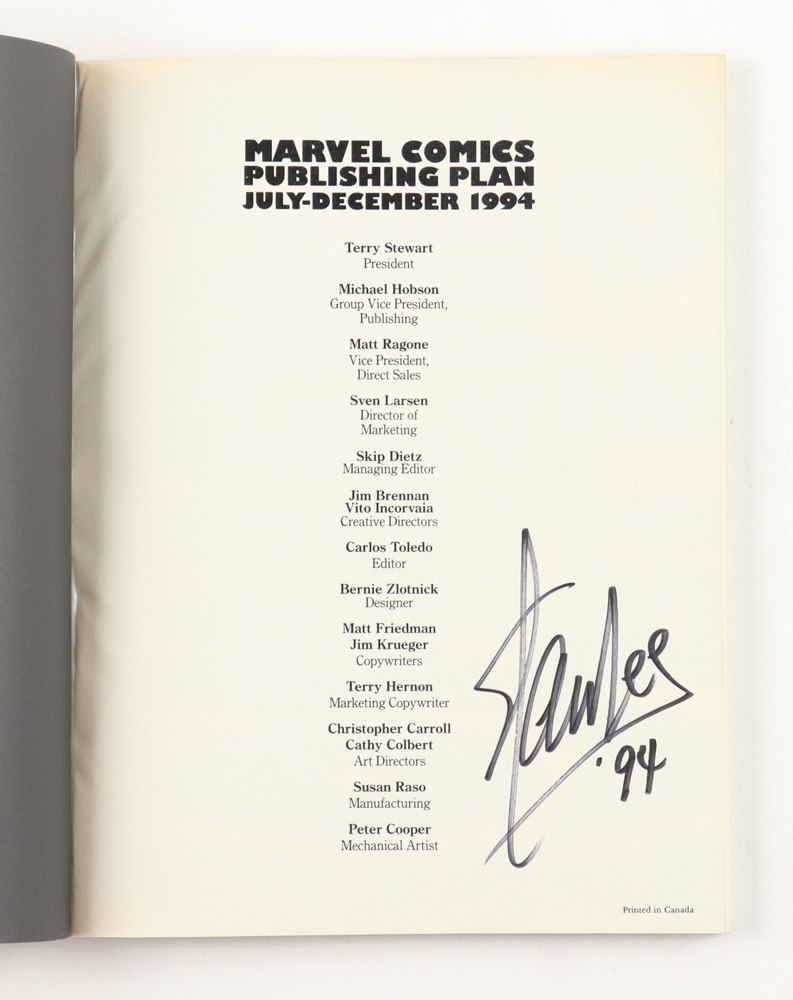 Stan Lee Signed "Marvel Comics Publishing Plan July-December 1994 ...