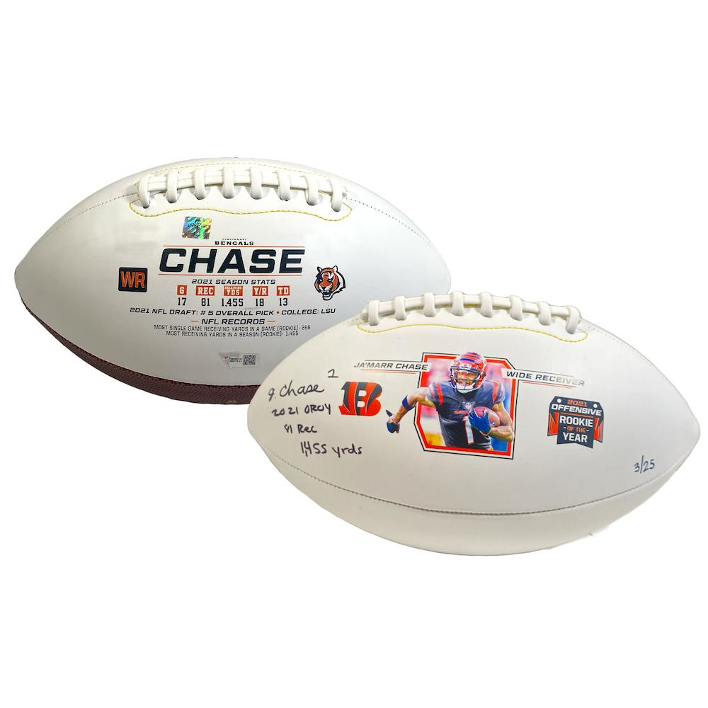 Ja'marr Chase Signed LE Commemorative Football with Career Stat ...