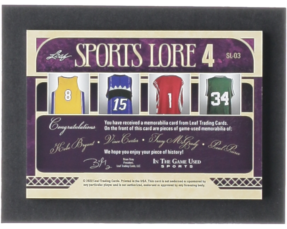 Kobe Bryant / Vince Carter / Tracy McGrady / Paul Pierce 2022 ITG Used ...